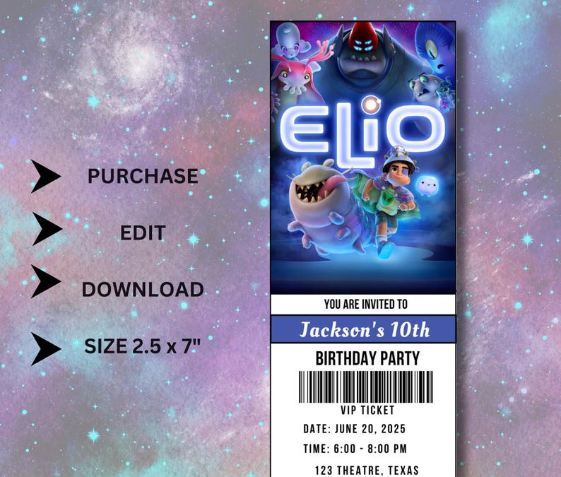 Editable Elio Movie Ticket Invitation, Elio Ticket Invitation, Elio ...