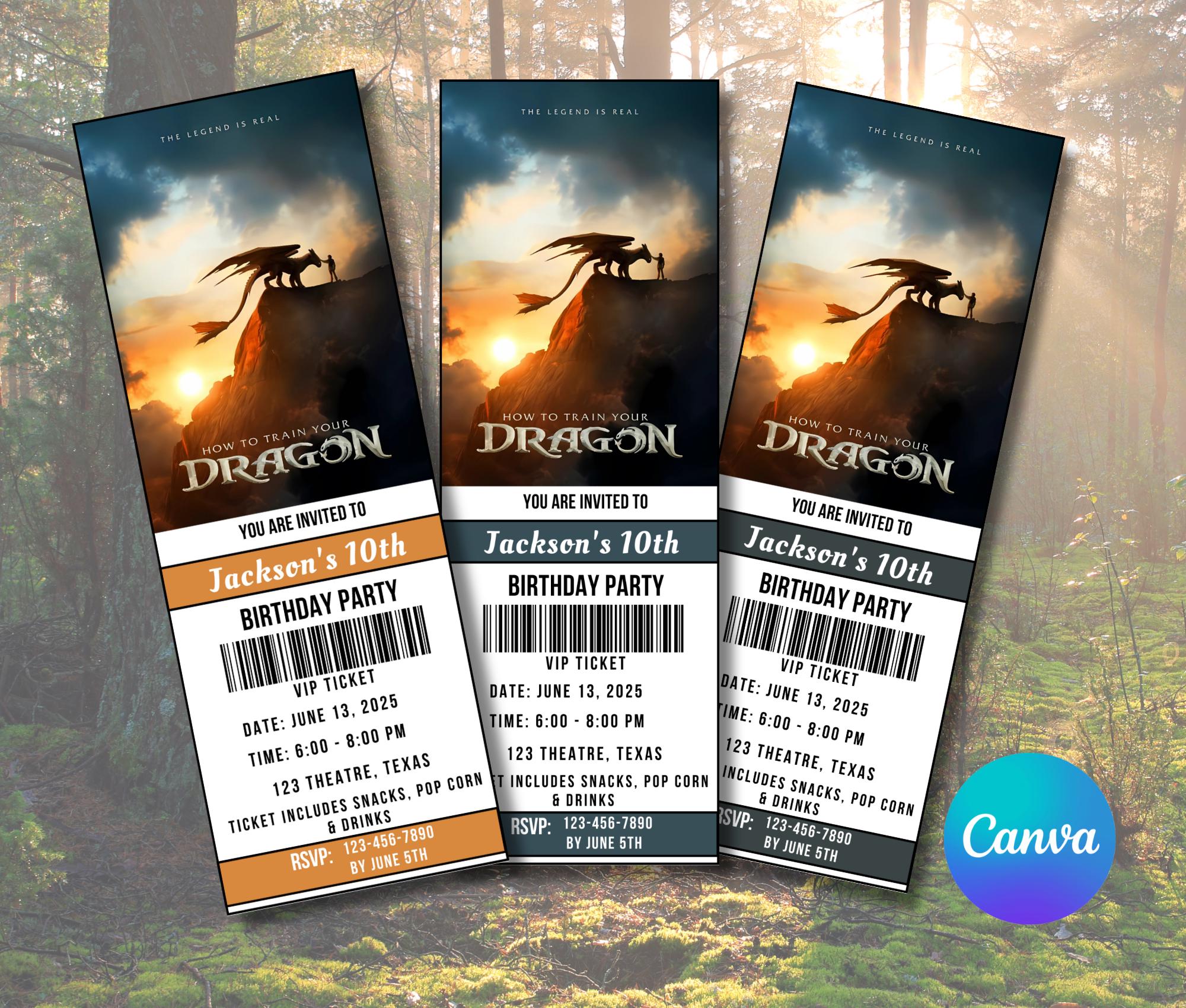 Editable How to Train Your Dragon Movie Ticket Invitation, Dragon ...