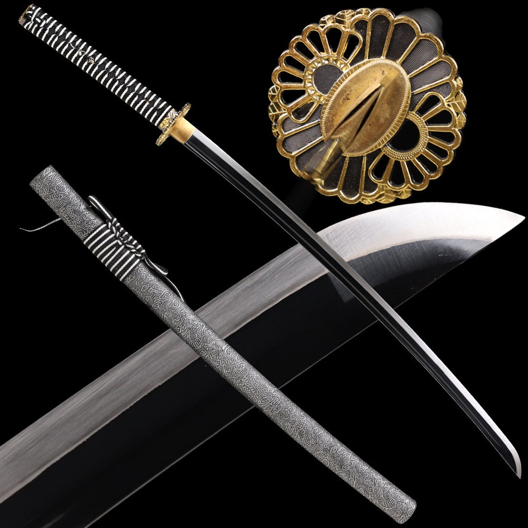 Silvery Leather Sheath Katana,alloy Fittings Samurai Sword,roasted ...