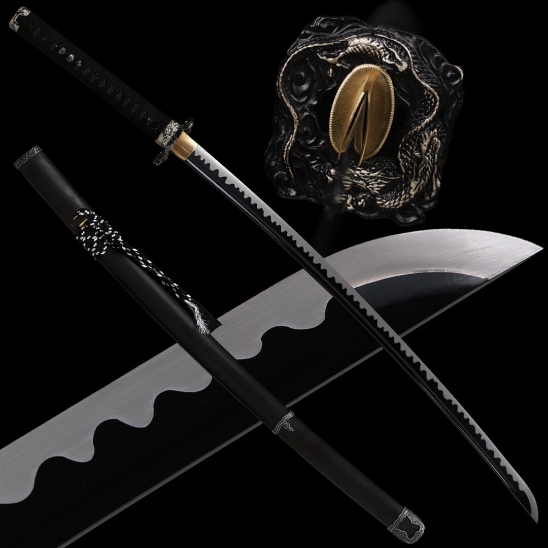Black Katana,alloy Accessories Samurai Sword,baked Black Blade,handmade ...