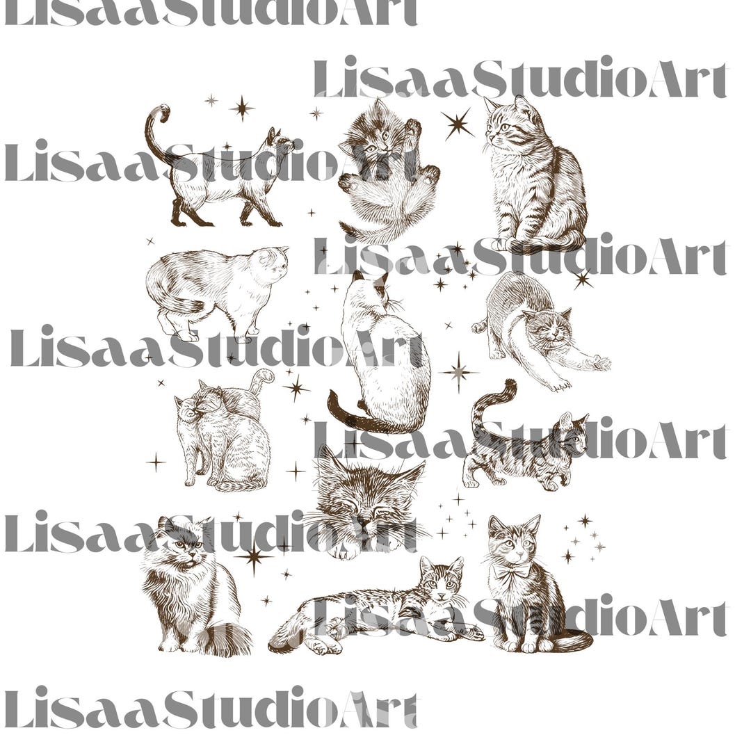 Vintage 90s Tattoo Cat PNG, Retro Kitten Nature Digital Download, Cat ...