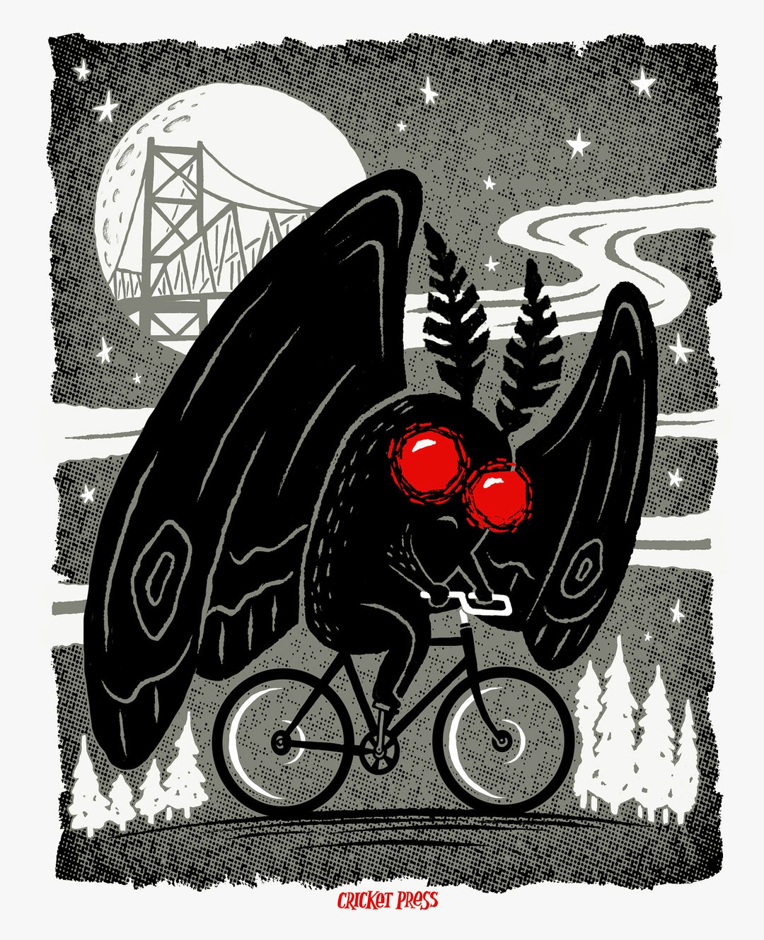 Mothman Rides a Bike - Screenprinted Art Print - Etsy