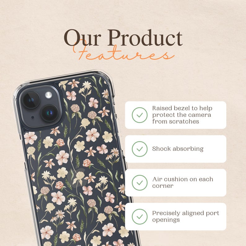 Boho Pastel and Gold Floral Clear Phone Case Soft Blooms Phone Cover ...