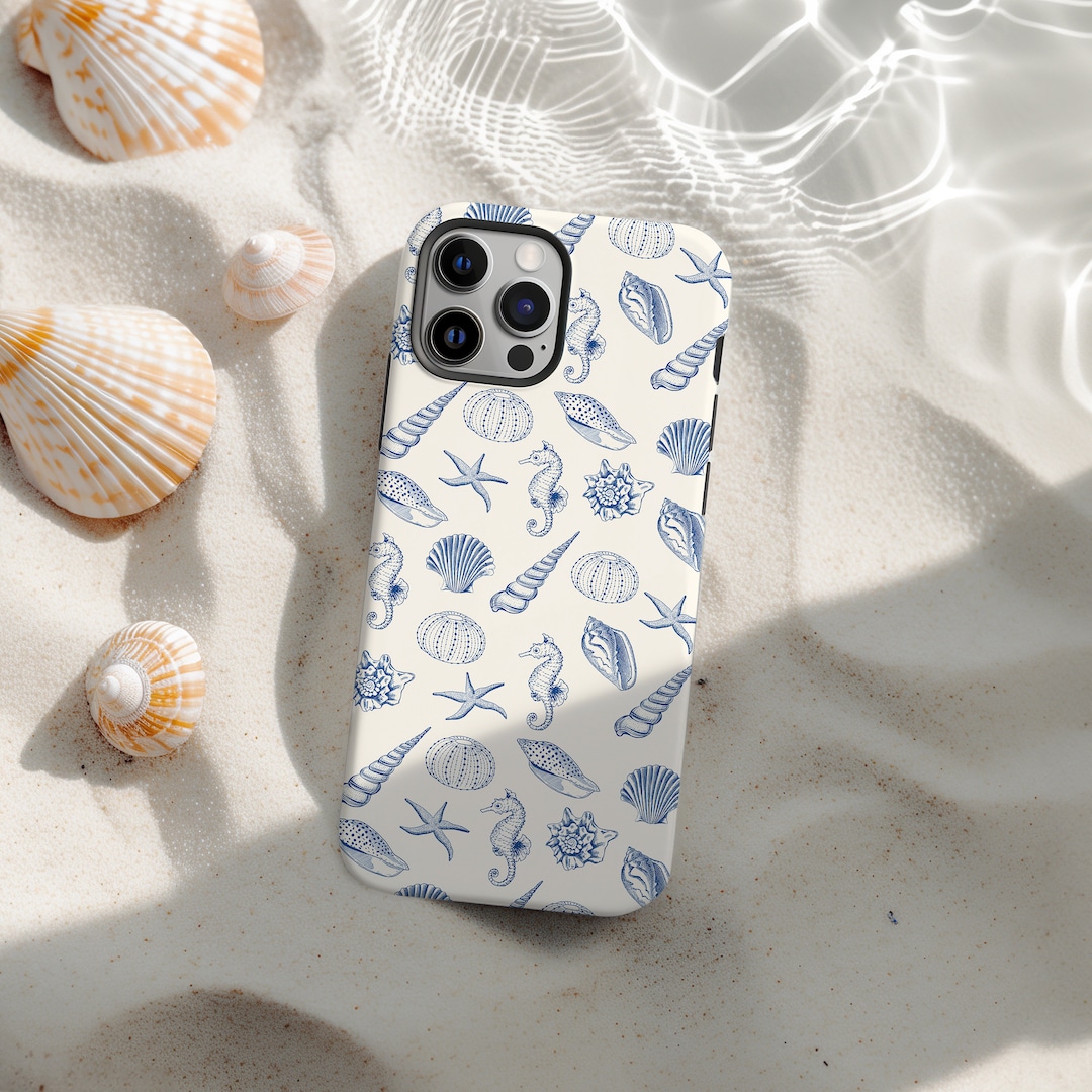 Vintage Coastal Beach Seashell Phone Case for iPhone 11, 12, 13, 14, 15 Pro Max Mini Tough Phone ...
