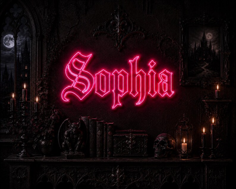 Custom Gothic Name Neon Sign, Old English Font Neon Sign Decor, Goth ...