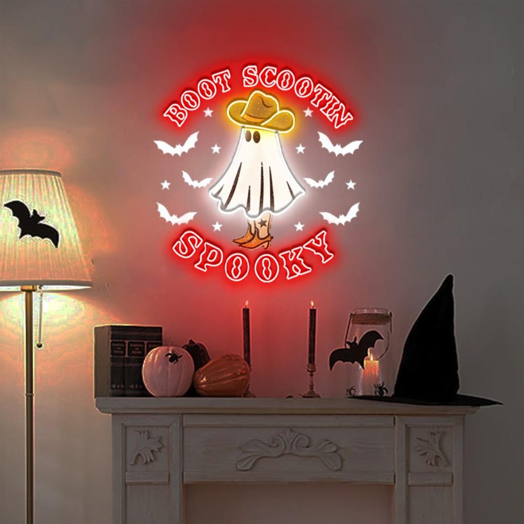 Boot Scootin Spooky Neon Sign Gifts,halloween Neon ,cowboy Ghost Neon ...