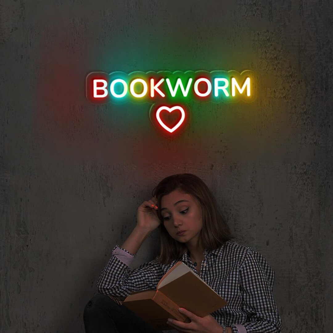 Bookworm Neon Sign, Cute Teacher Books Lover Neon Sign, ESL Teacher ...