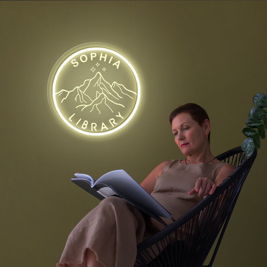 Custom Name Library Neon Sign, Bookworm Neon Sign Gift, Book Lover Gift ...
