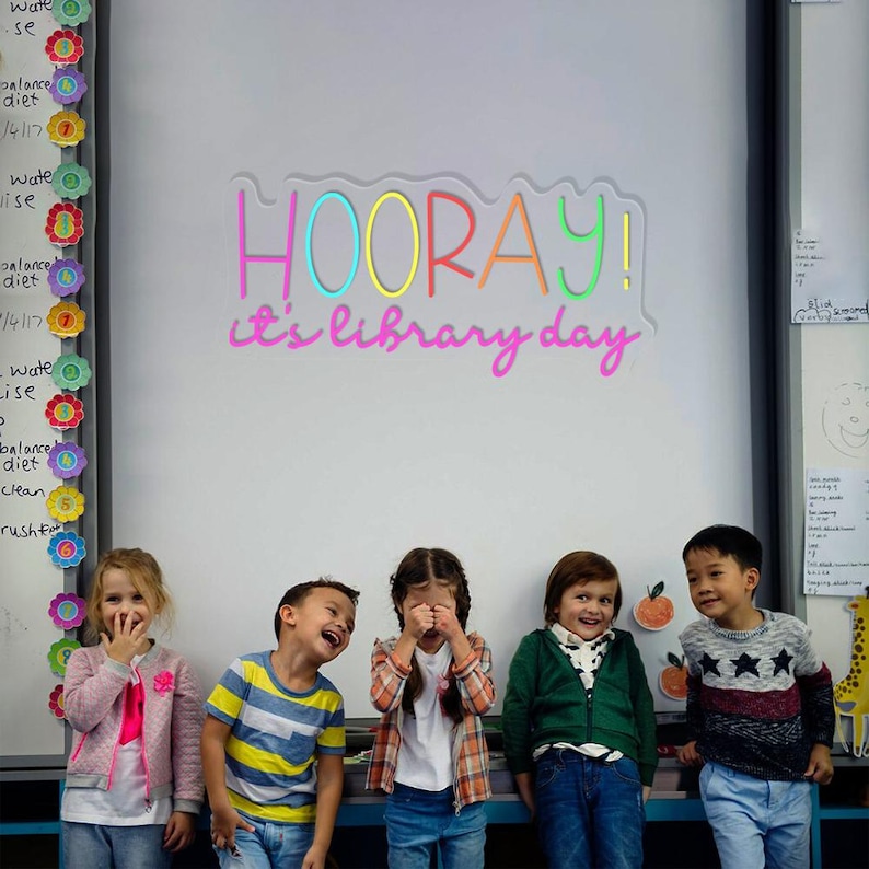 Hooray It's Library Day Neon Sign, Librarian Neon Sign Gift, School ...