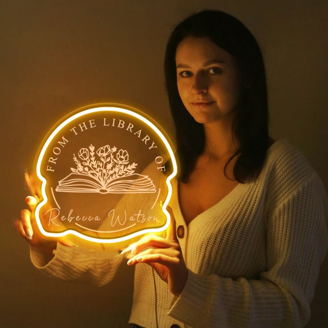 Custom Name Library Neon Sign, Bookworm Neon Sign Gift, Book Lover Gift ...