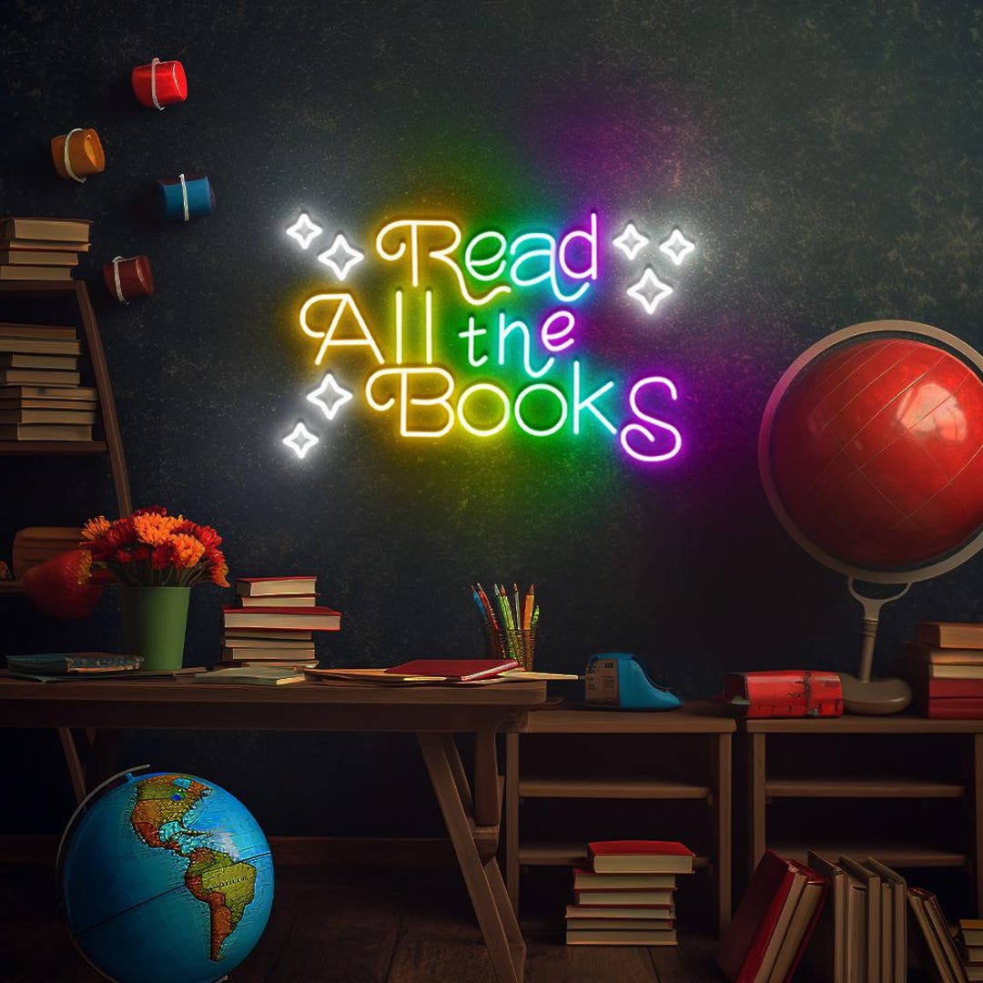 Read All the Books Neon Sign Decor, Classroom Educational Neon Sign ...