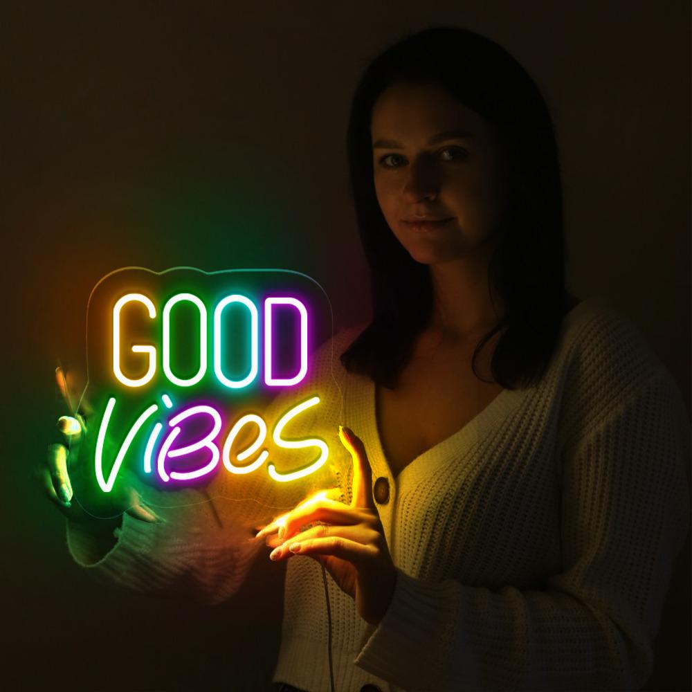 Good Vibes Neon Sign Gifts, Neon Sign Wall Art, Modern Dorm Wall Art ...