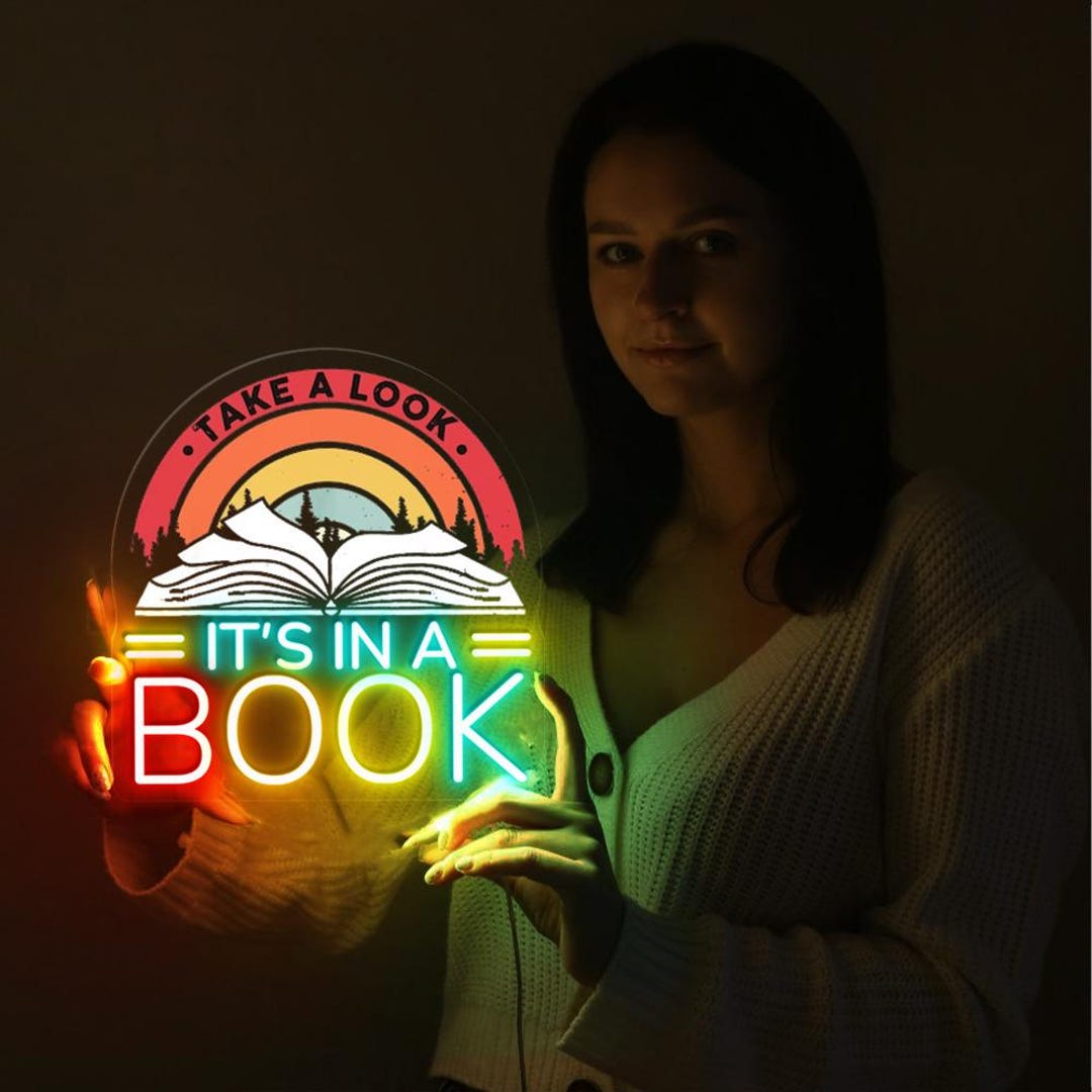 Take a Look It's in a Book Neon, Book Neon, Reading Neon, Reading Book ...