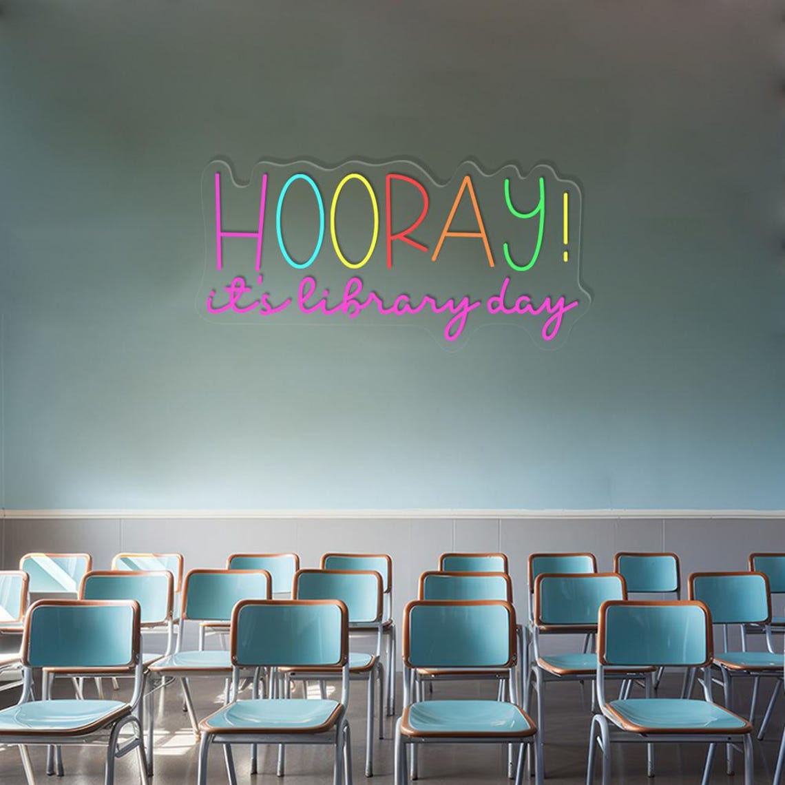 Hooray It's Library Day Neon Sign, Librarian Neon Sign Gift, School ...