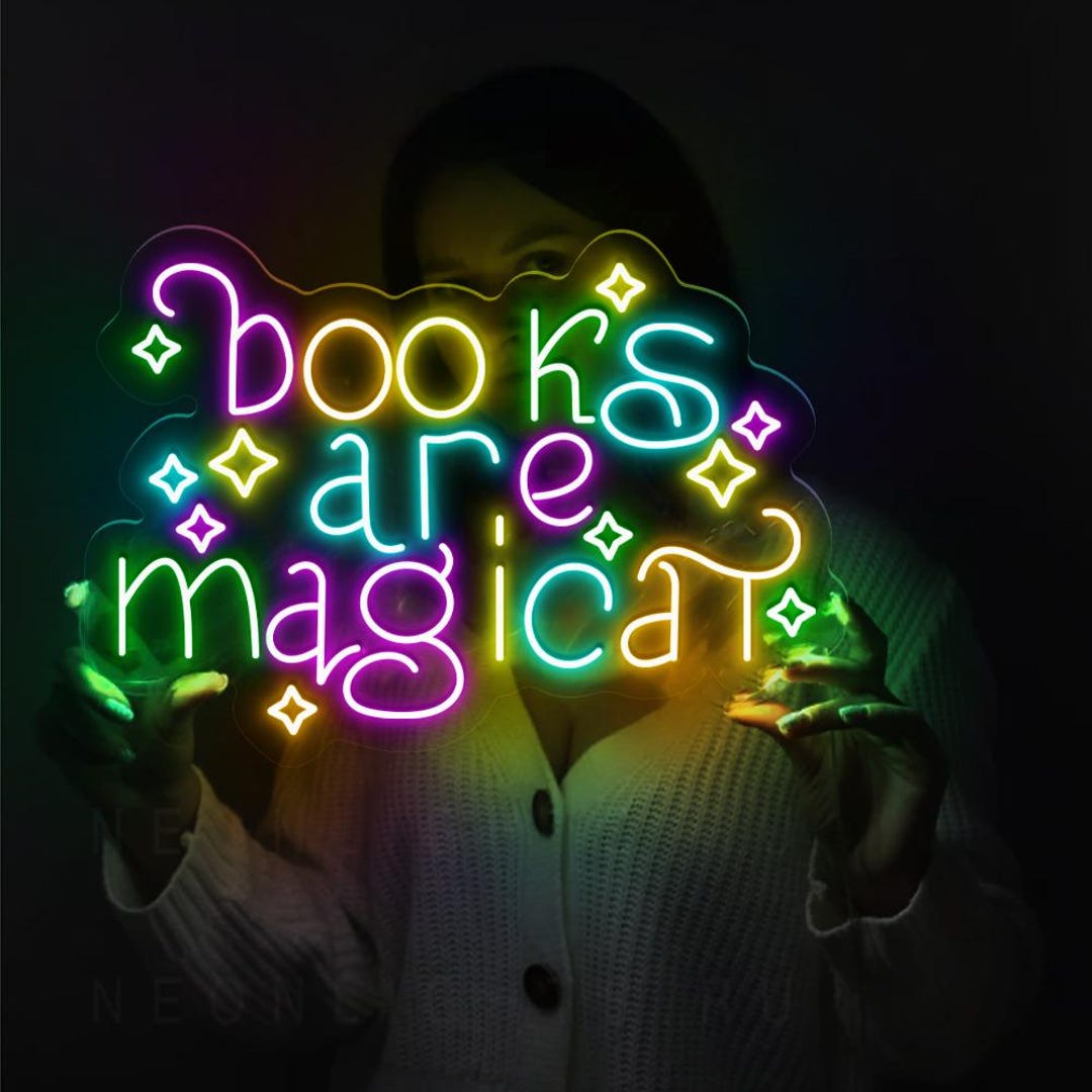 Funny Books Are Magical Neon Sign, Teacher Reading Neon, Cute Book ...