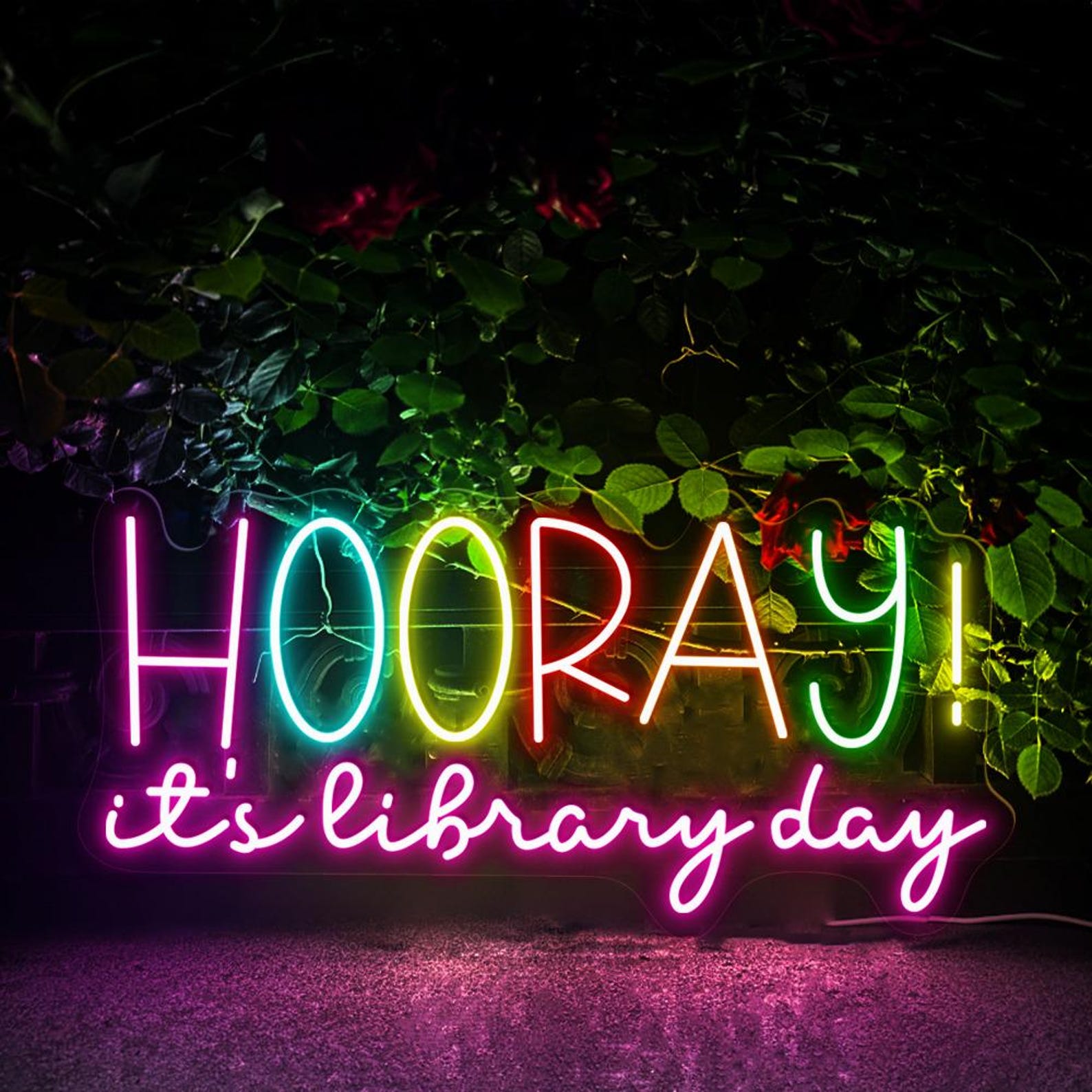 Hooray It's Library Day Neon Sign: Bookish LED Decor - Etsy