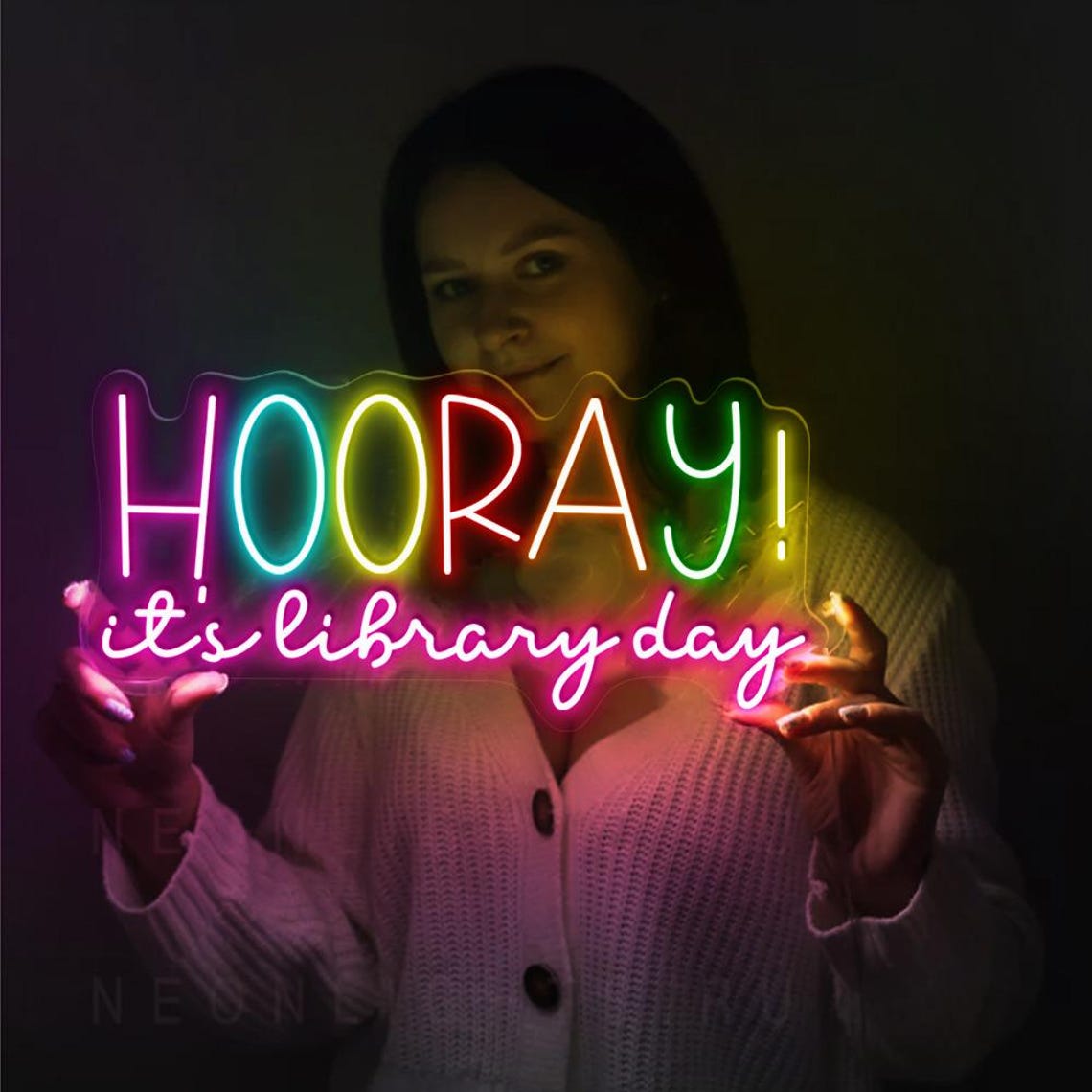 Hooray It's Library Day Neon Sign, Librarian Neon Sign Gift, School ...