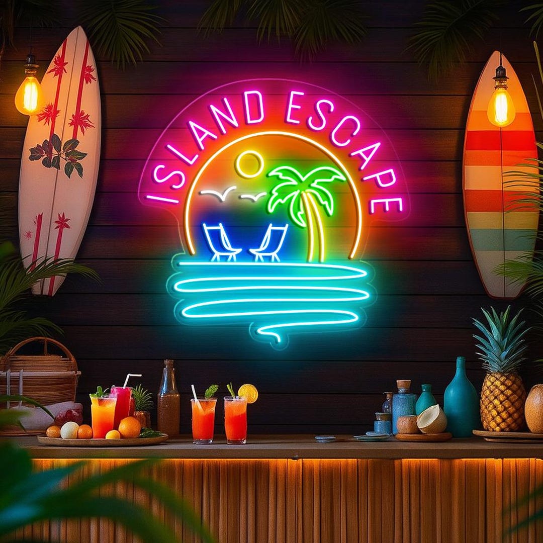 Island Escape Neon Sign: Beach Vibes Decor, Summer Vacation - Etsy