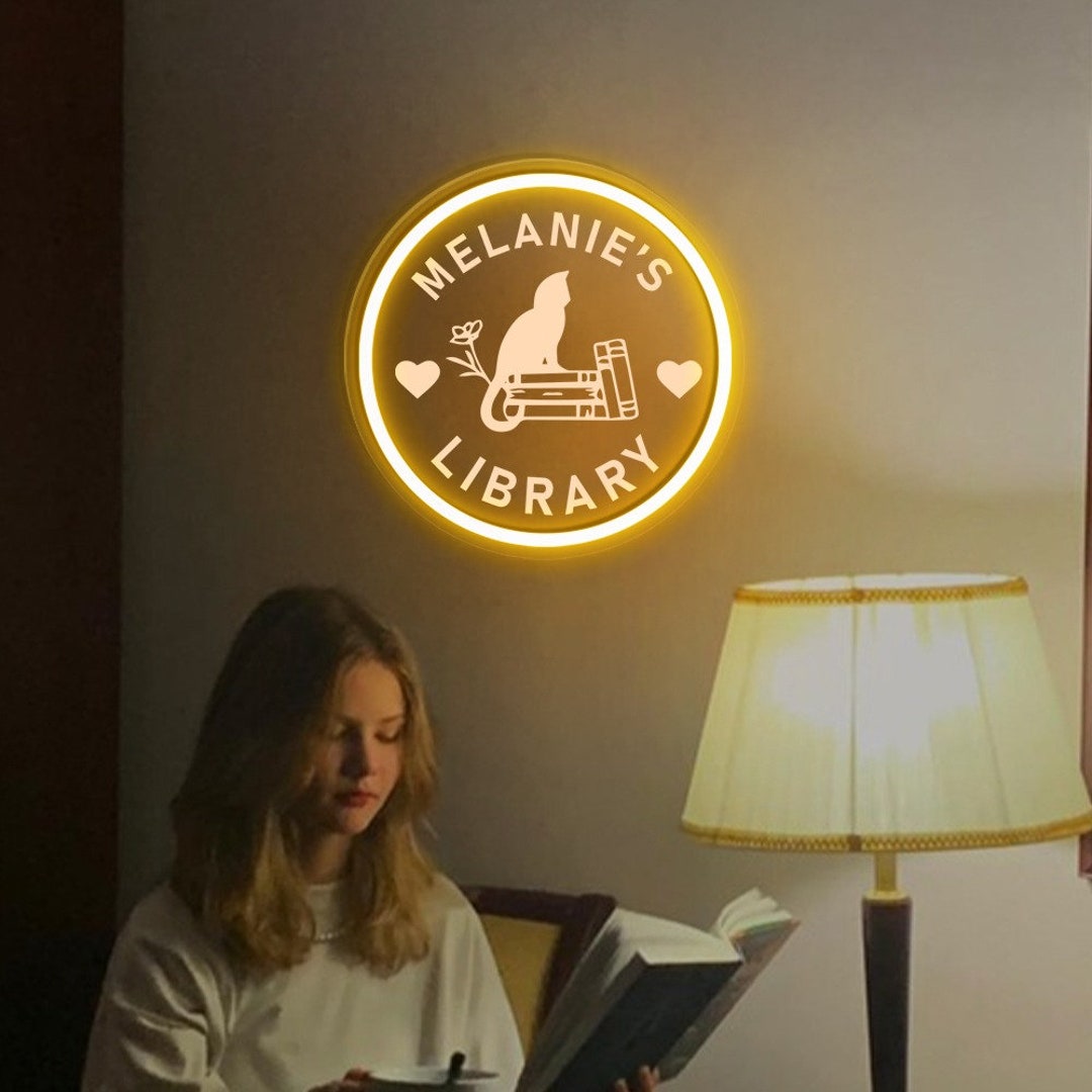 Custom Name Library Neon Sign, Bookworm Neon Sign Gift, Book Lover Gift ...