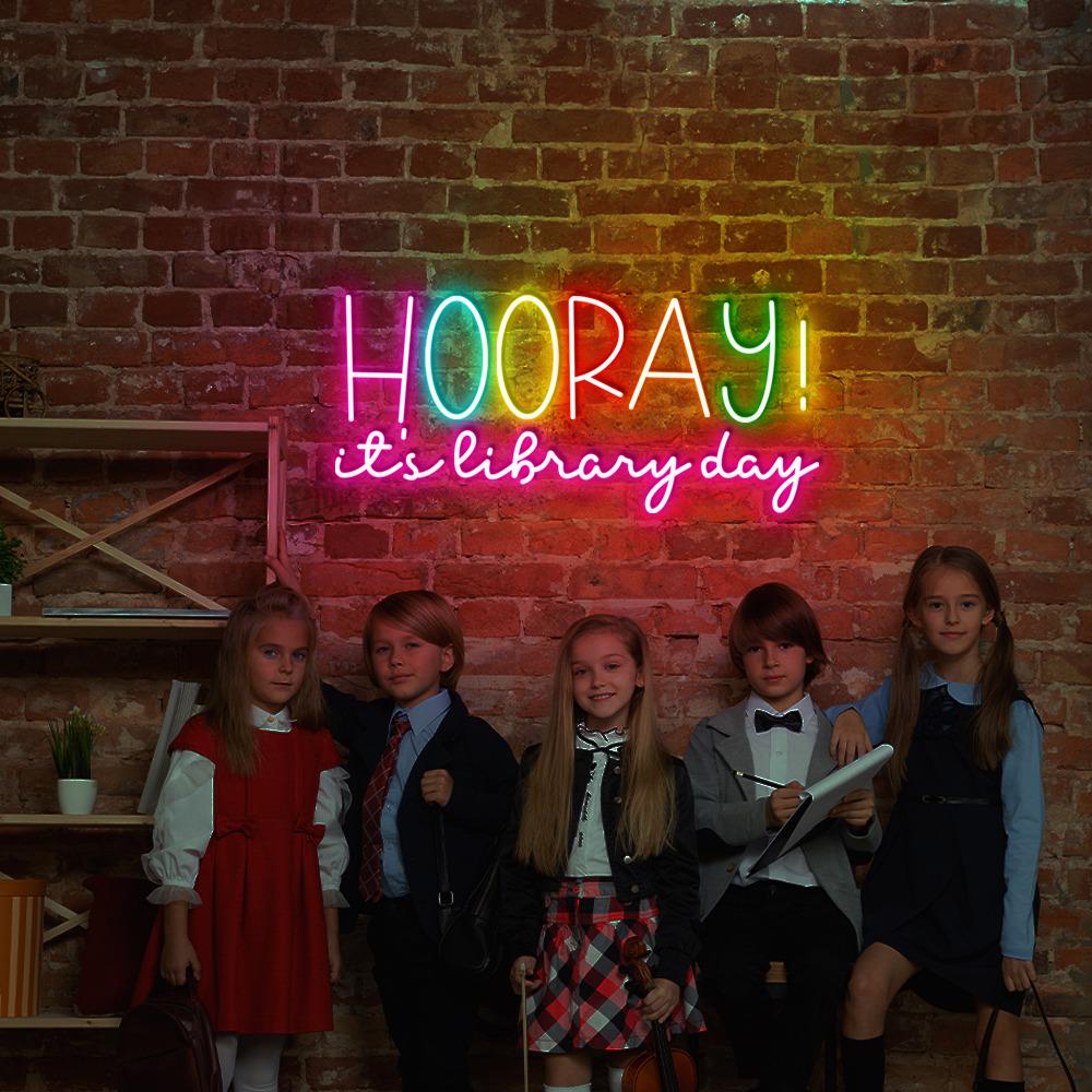 Hooray It's Library Day Neon Sign, Librarian Neon Sign Gift, School ...