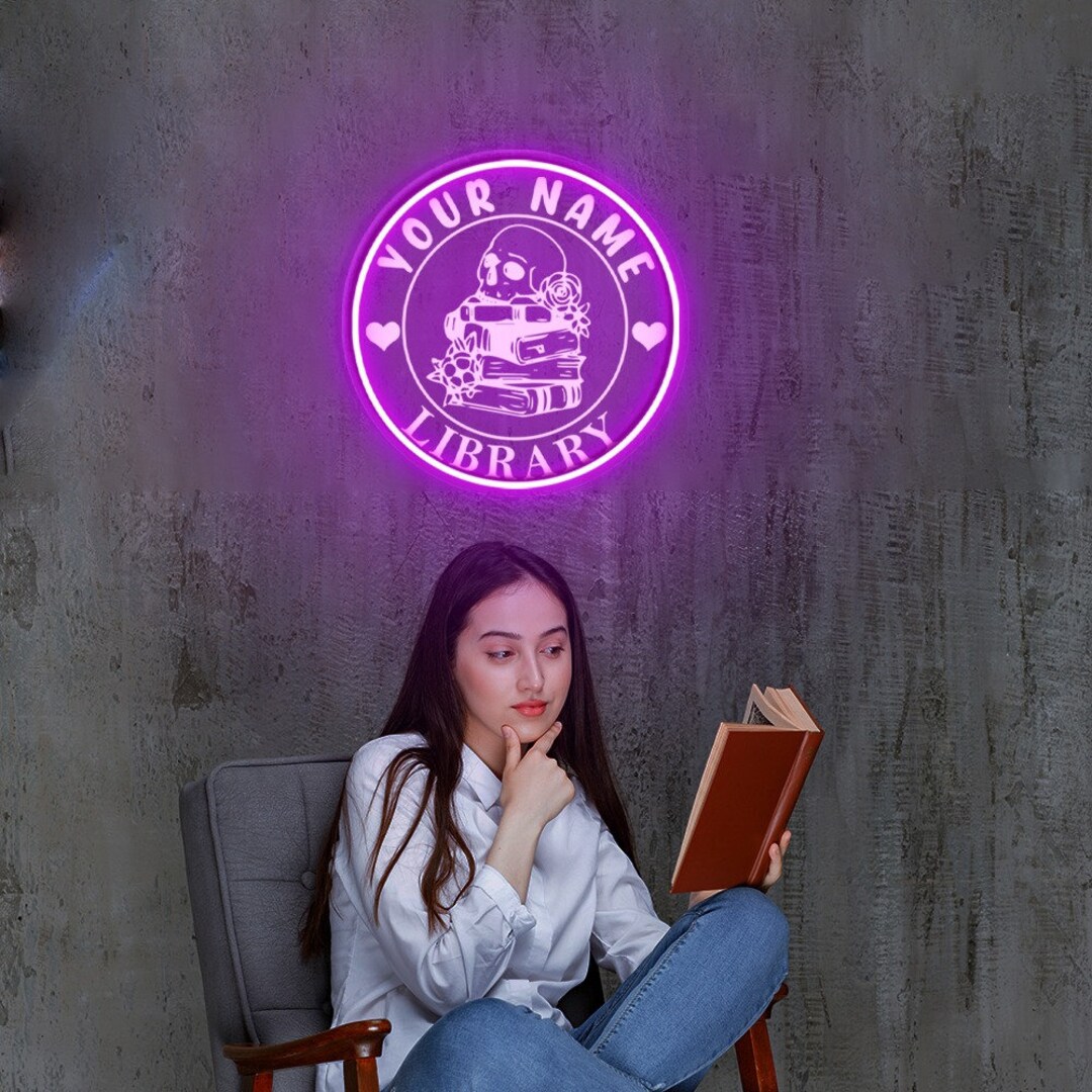 Custom Name Library Neon Sign, Bookworm Neon Sign Gift, Book Lover Gift ...