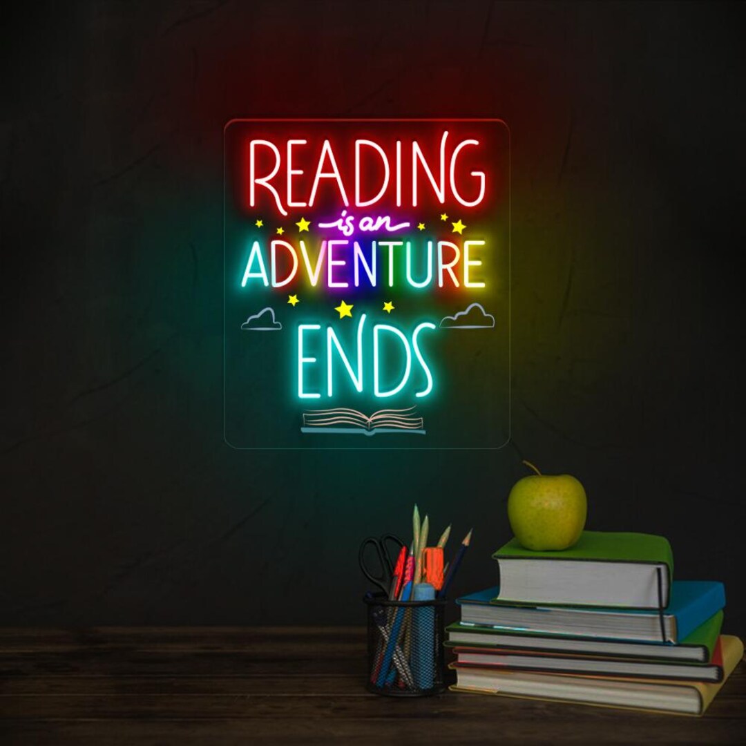 Reading is an Adventure, School Library Decor, Reading Neon Sign ...