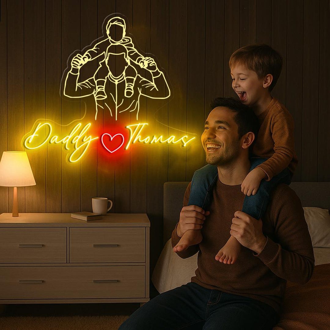 Custom Dad Neon Portrait From Photo, Personalized Dad Photo Outline ...