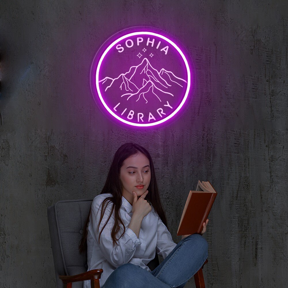 Custom Name Library Neon Sign, Bookworm Neon Sign Gift, Book Lover Gift ...