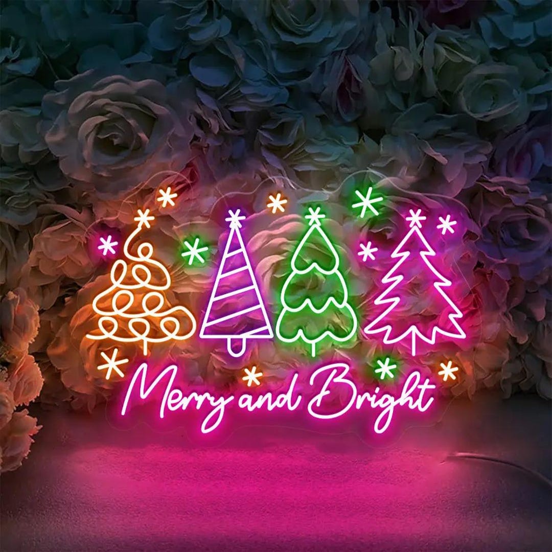 Merry & Bright Christmas Trees Neon Sign: Holiday Decor - Etsy