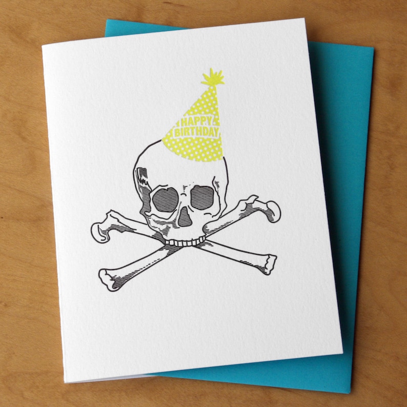 Skull and Bones Letterpress Birthday Card - Etsy