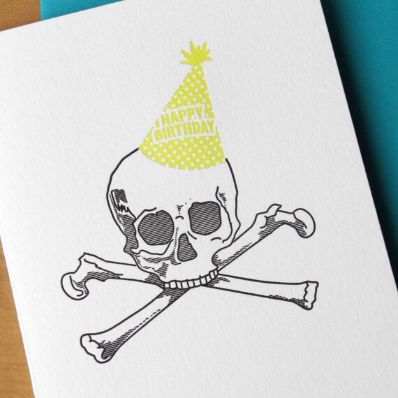 Skull and Bones Letterpress Birthday Card | Etsy