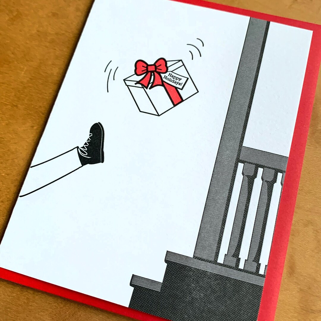 Drop Kick Present Letterpress Holiday Card - Etsy