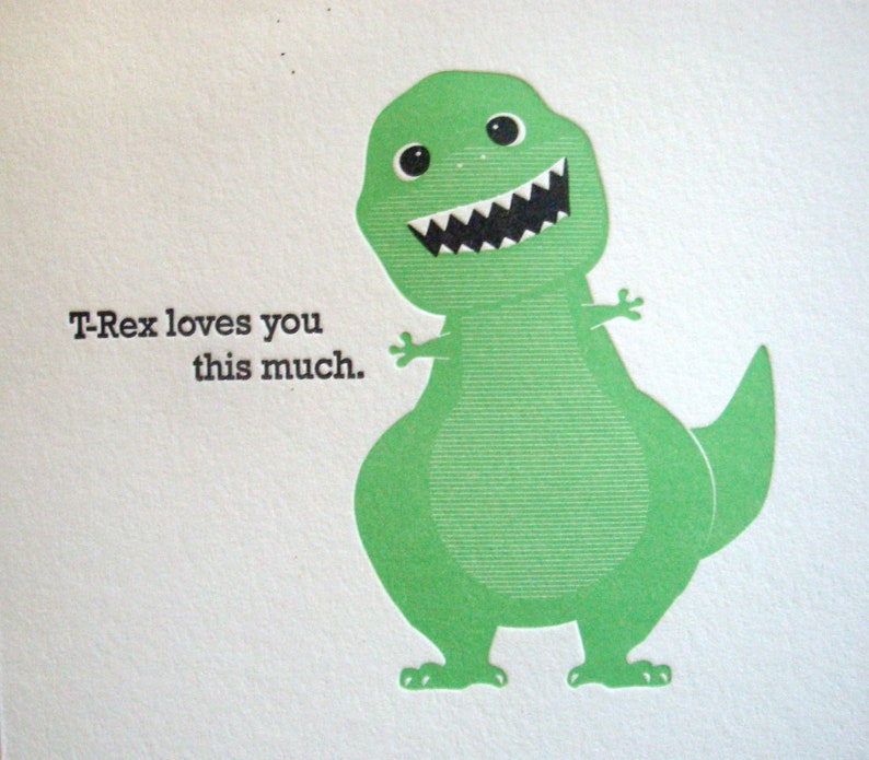 T-rex Loves You This Much - Letterpress Card - Etsy