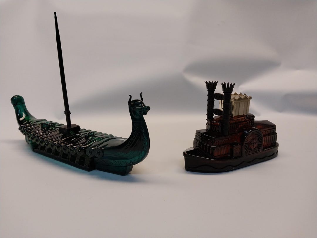 Avon Discoverer Viking Ship Aftershave Bottle and Natchez Ferry Boat ...