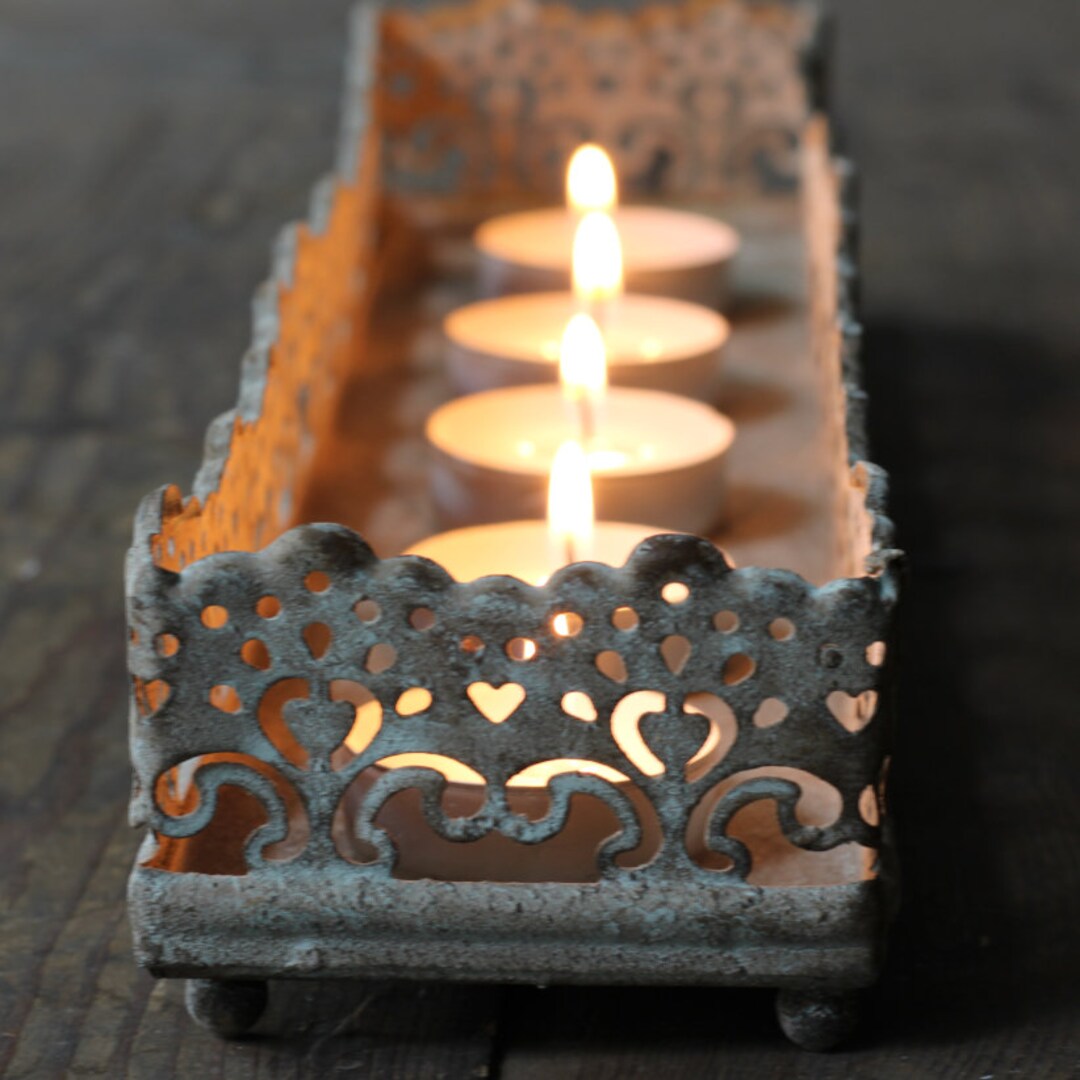 Vintage Style Candle Tray | Rustic Table Decor Centerpiece | Tealight ...