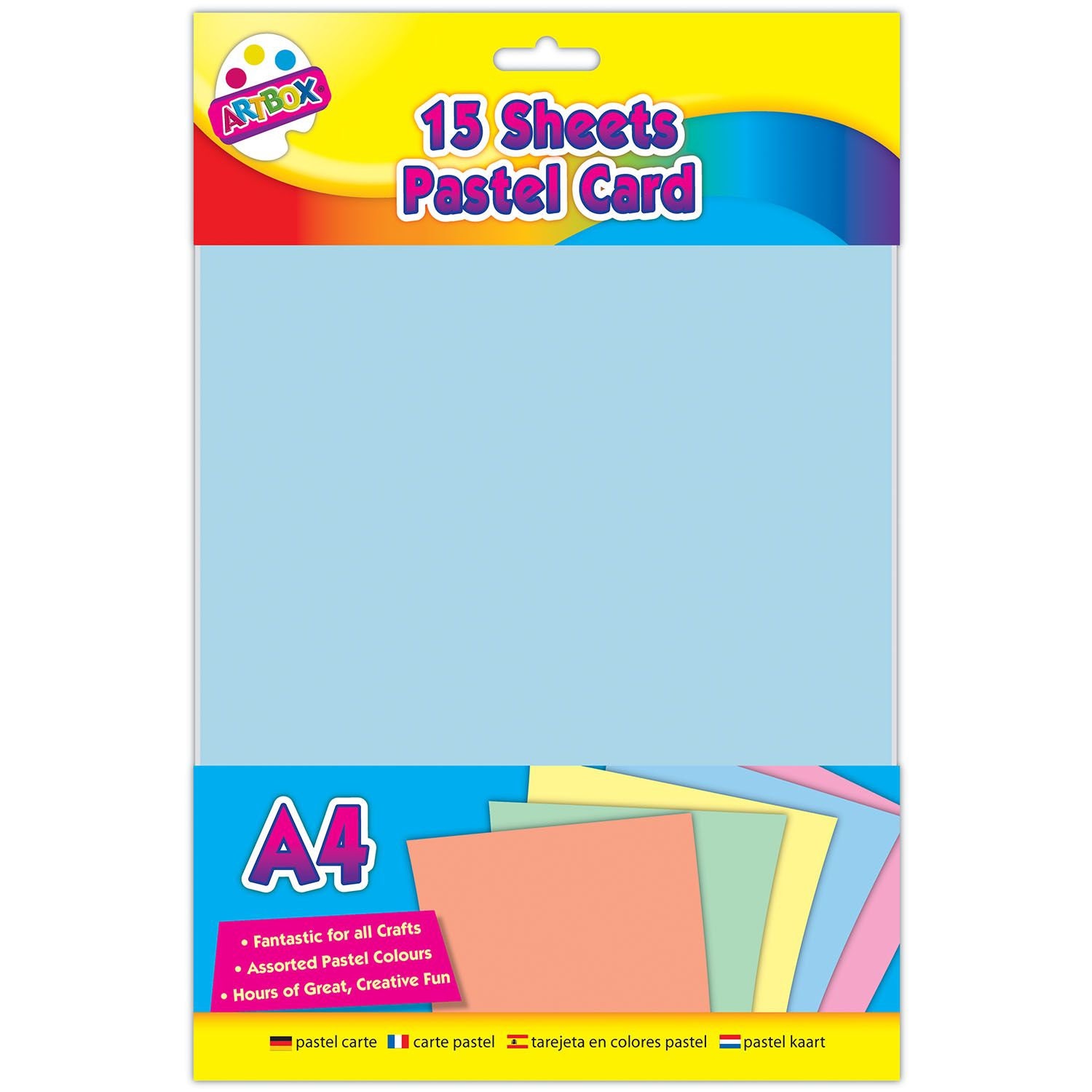 ARTBOX A4 Pastel Coloured Card (blue, Green, Orange, Pink & Yellow) 15 ...