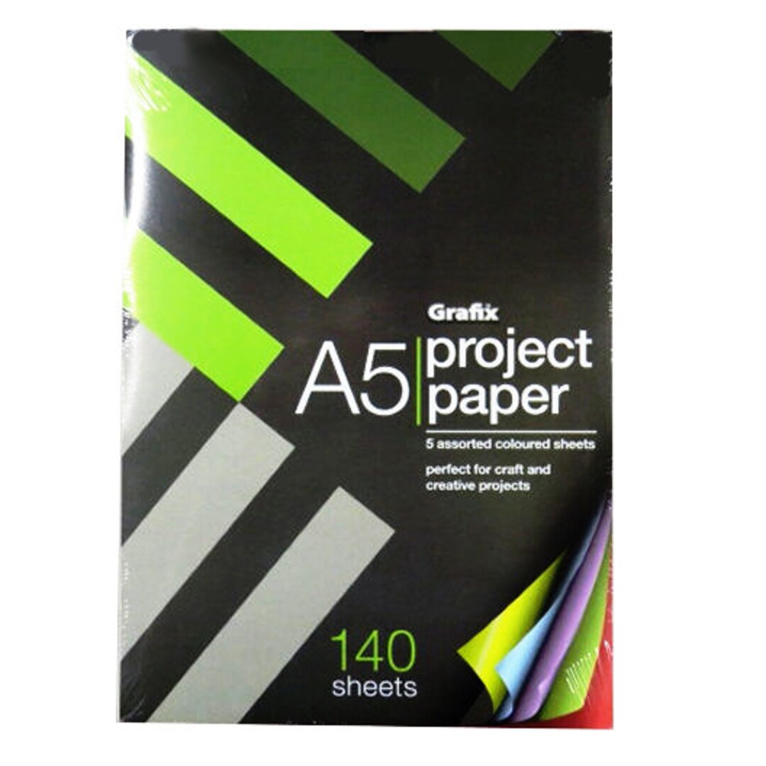 Grafix A5 Project Paper, 140 Sheets Coloured Paper, 5 Colours, Size 210 ...