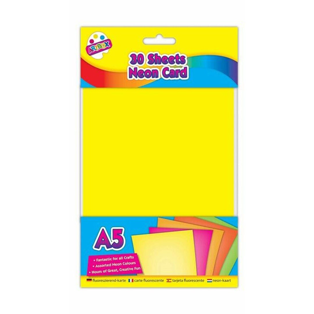 ARTBOX A5 Neon Coloured Card (pink, Green, Orange & Yellow) 30 Sheets ...