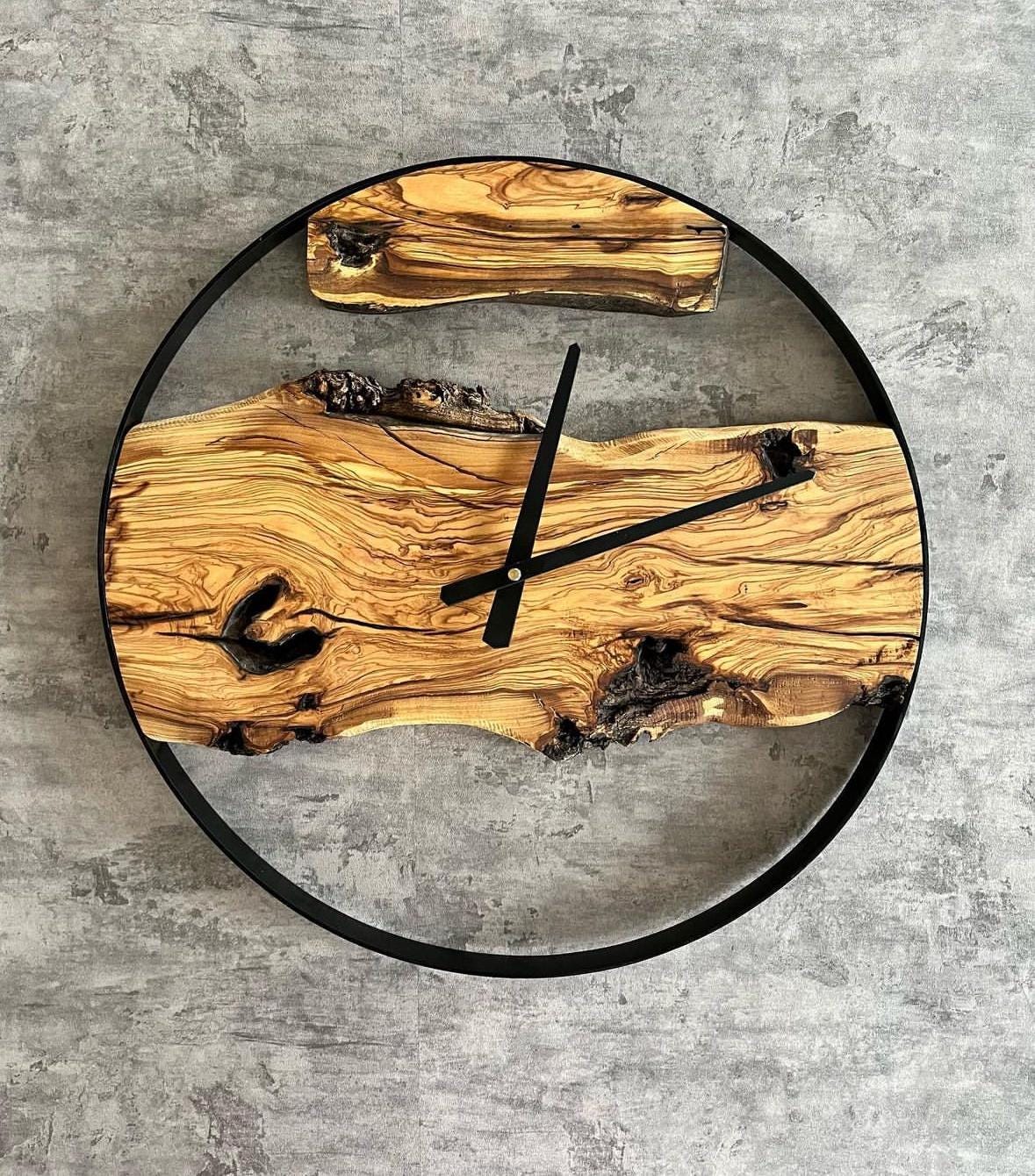 Black Walnut Live Edge Wood Wall Clock,big Wood and Metal Wall Clock ...