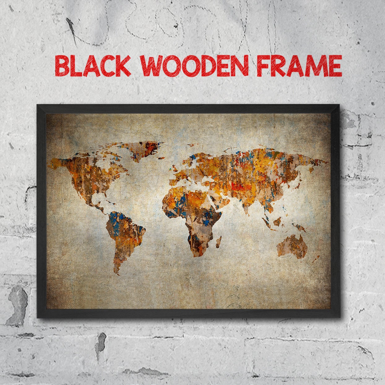 Distressed World Map Colorful World Map Wall Art Map Poster Home Decor ...
