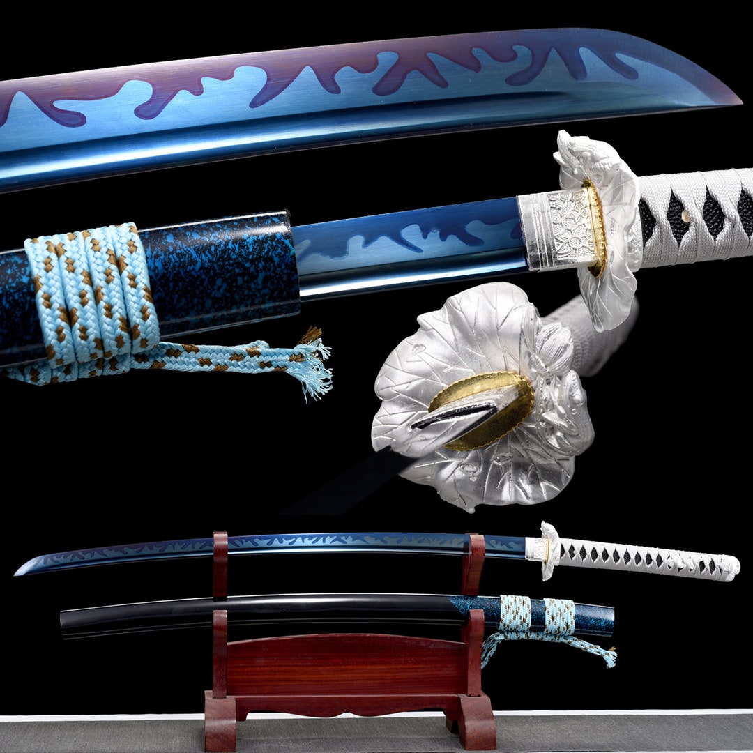 Black Katana,zinc Alloy Tsuba Samurai Sword,bake Blue Blade,handmade ...