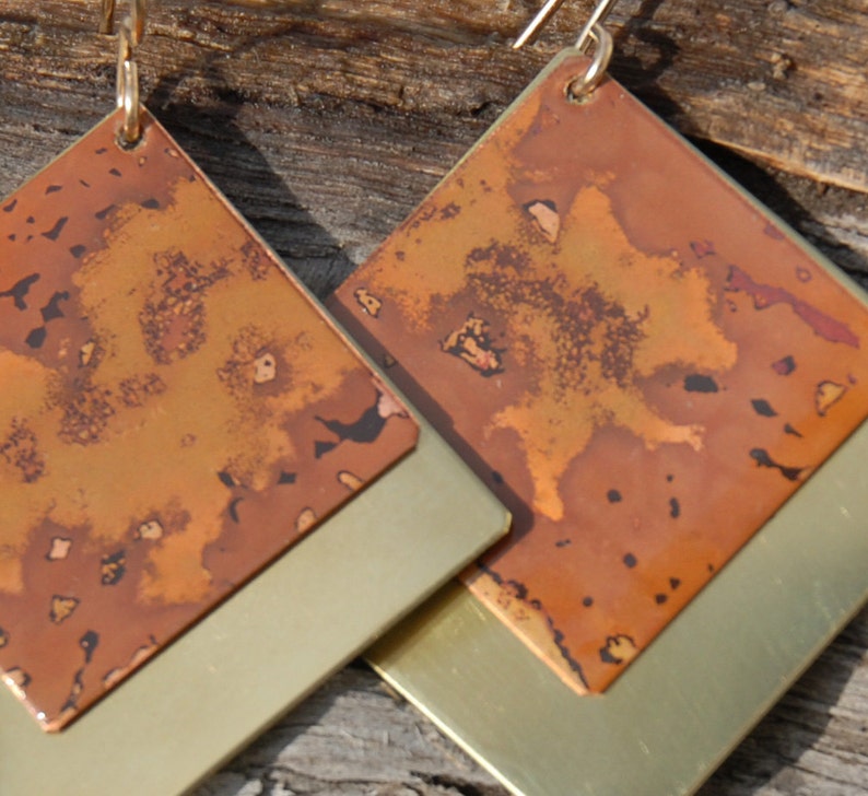 Tawny Heat-colored Copper and Polished Brass Earrings - Etsy