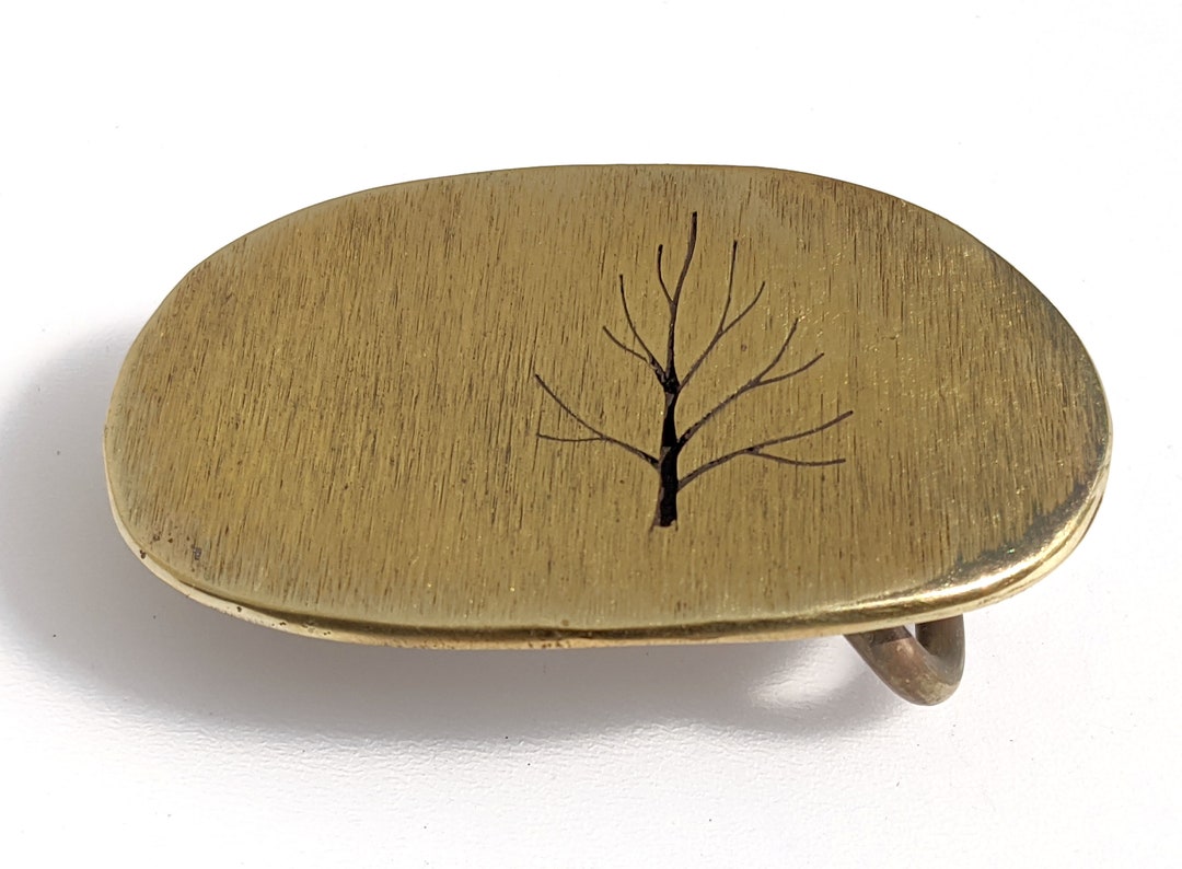 Oval Tree Hand Sawn Belt Buckle - Solid Brass - Etsy