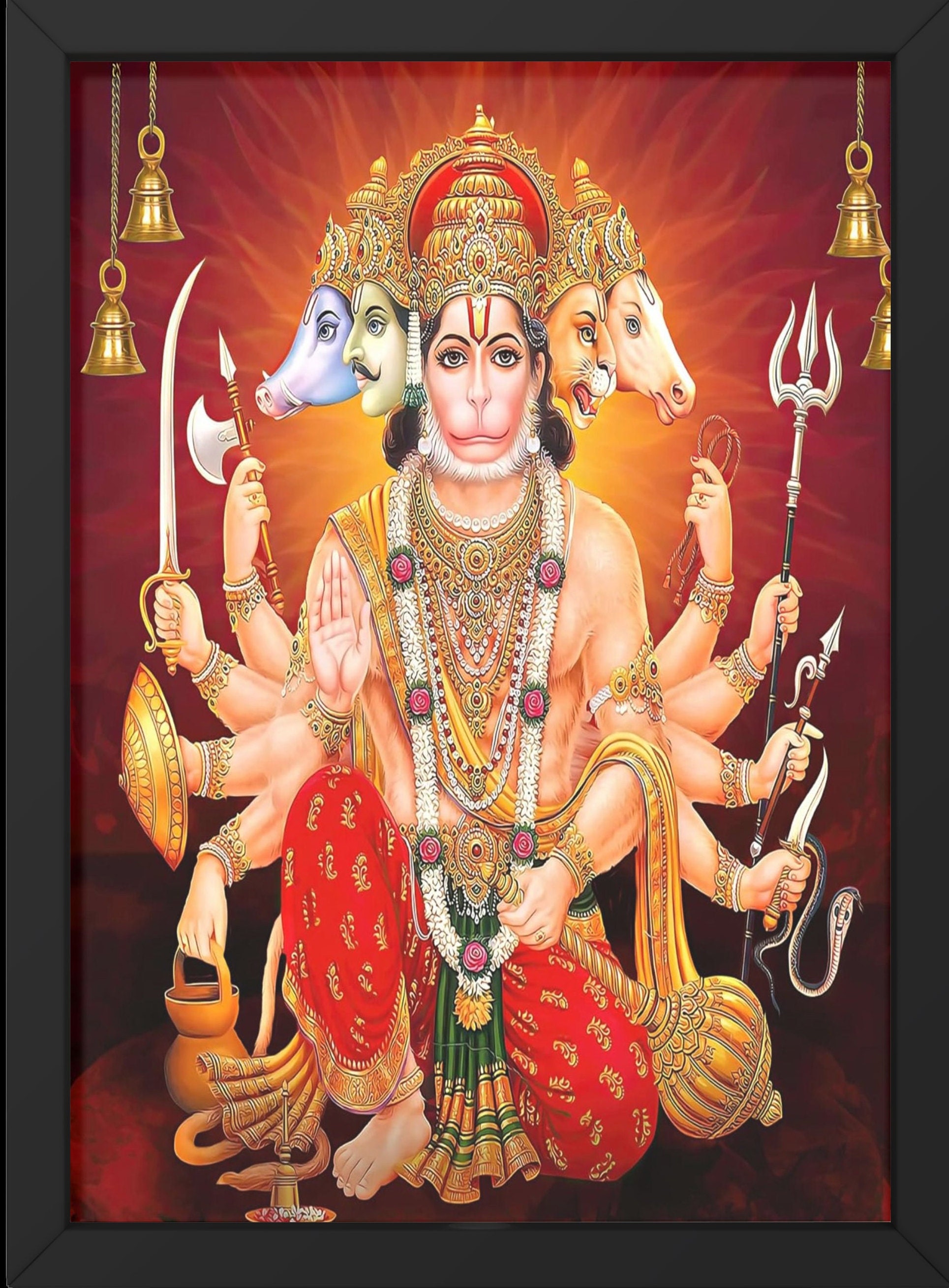 Hanuman Print, Hanuman Poster, Hanuman Wall Art, Home Decor, Panchmukhi ...