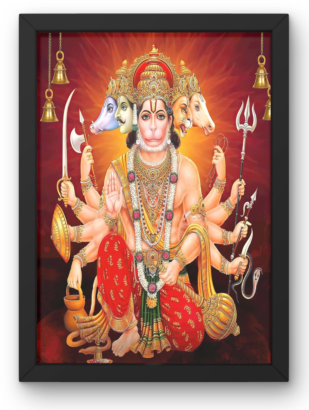 Hanuman Print, Hanuman Poster, Hanuman Wall Art, Home Decor, Panchmukhi ...