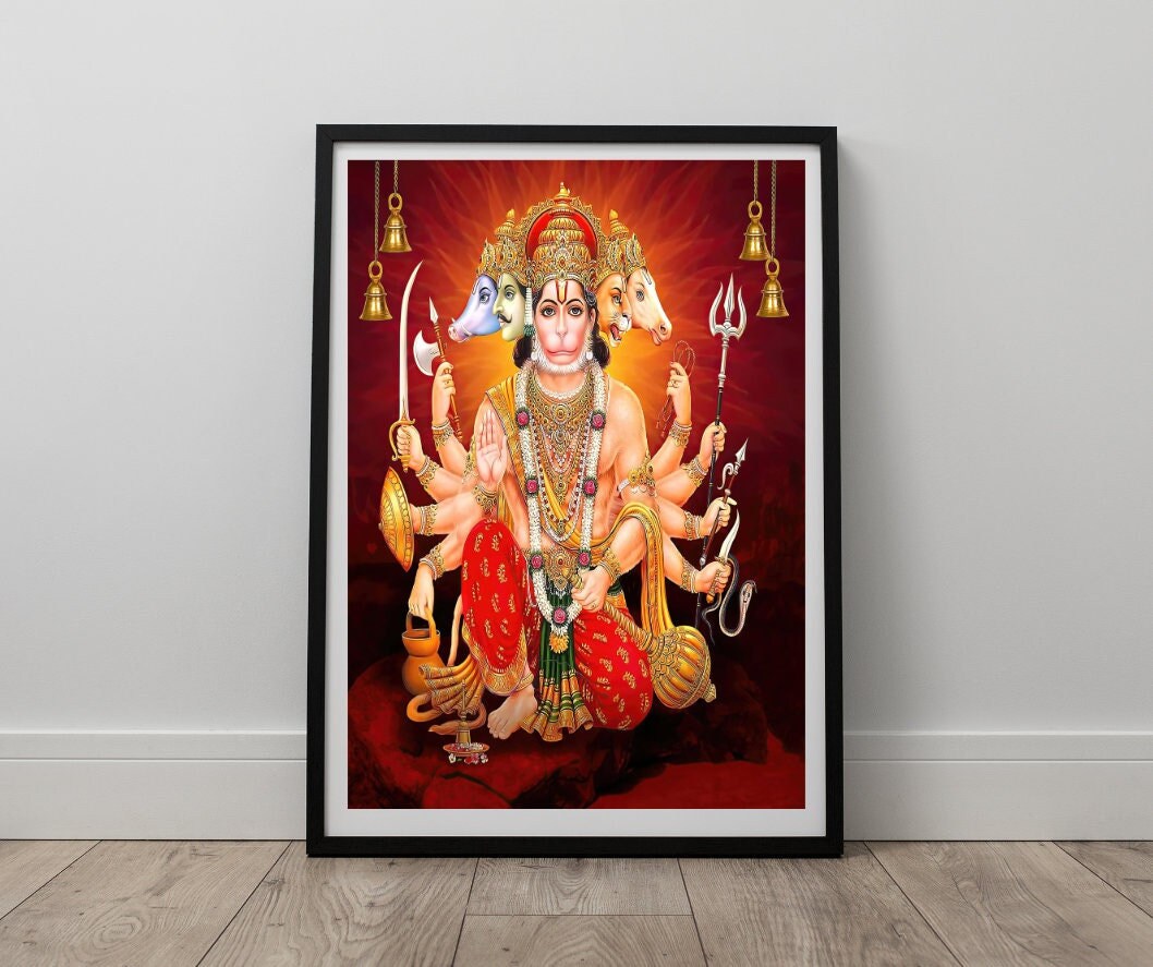Hanuman Print, Hanuman Poster, Hanuman Wall Art, Home Decor, Panchmukhi ...