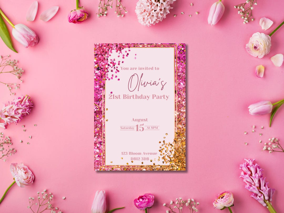 Pink Glitter Party Invitation | Sparkly Party Invite | Glam Chic ...