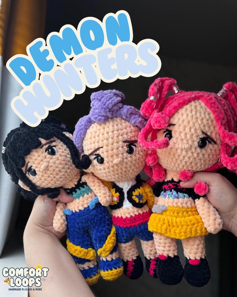 Huntrix-kpop Demon Hunters Full Set Crochet Dolls-how It’s Done Outfits ...
