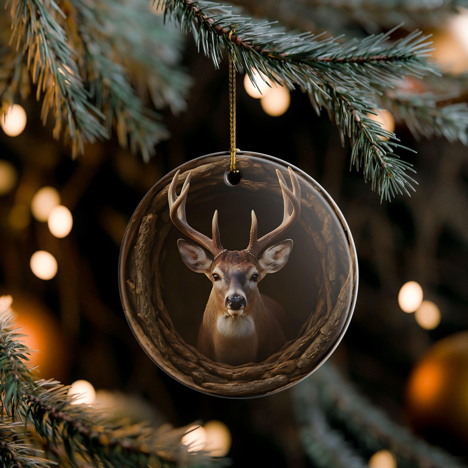 Woodland Buck Ceramic Ornament, Rustic Deer Christmas Ornament, Nature ...