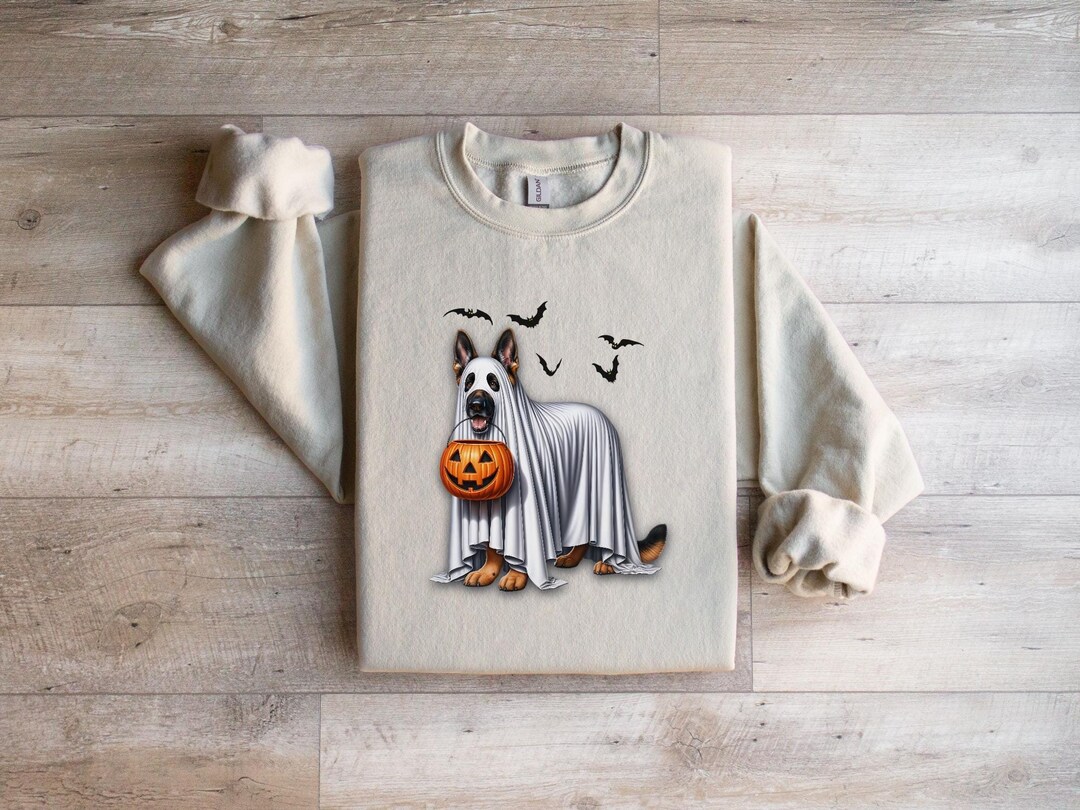 Halloween German Shepherd Ghost Dog Sweatshirt, Pumpkin Ghost Halloween ...